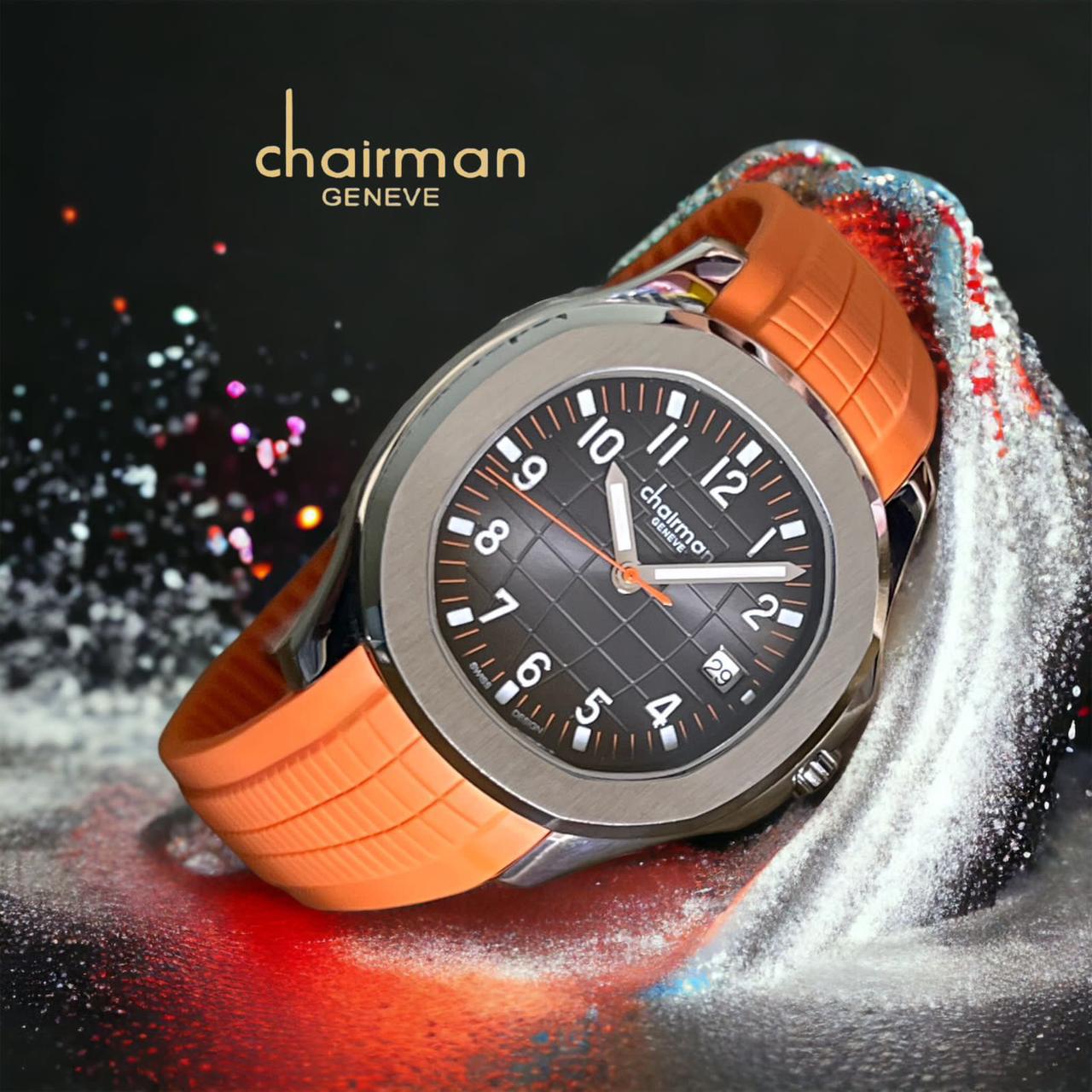 Chairman Orange Strap Quartz Watch with Black Dial For Men – DealDXB