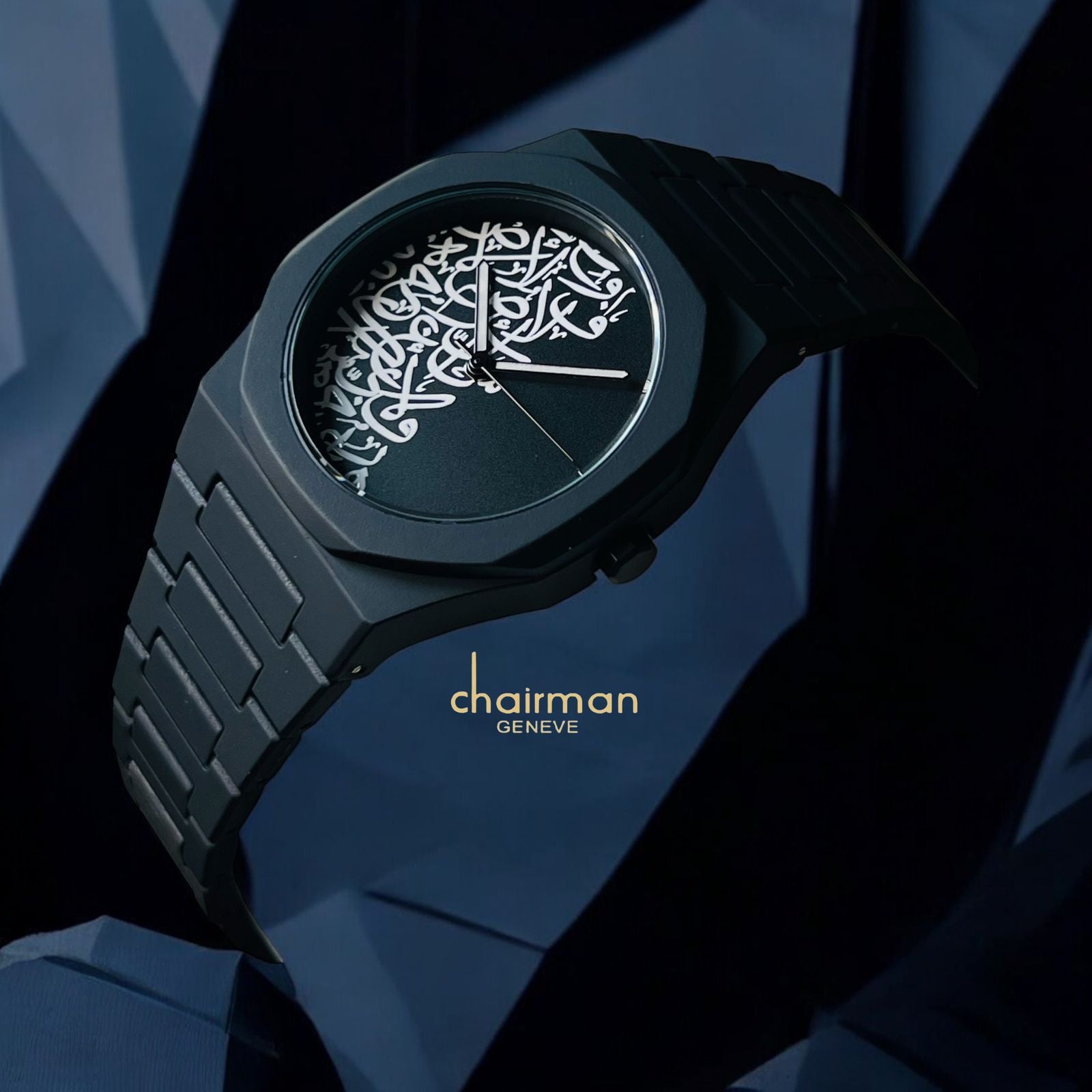 Chairman Geneve Arabic Calligraphy Dial Black Poly Carbon Gents Watch ...